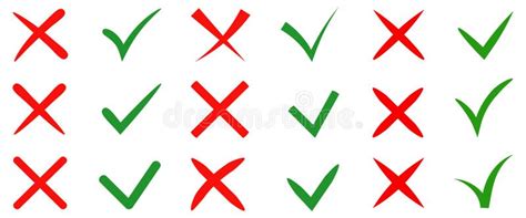 Vector Stylish Check Marks Big Set Green Tick And Red Cross In