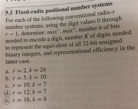 solved 9 1 fixed radix positional number systems for each of