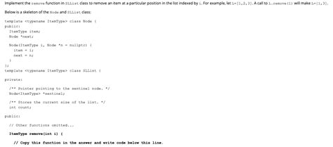 Solved Implement The Remove Function In Sllist Class To