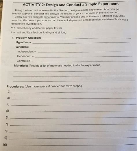 Solved ACTIVITY 2 Design And Conduct A Simple Experiment Chegg Com