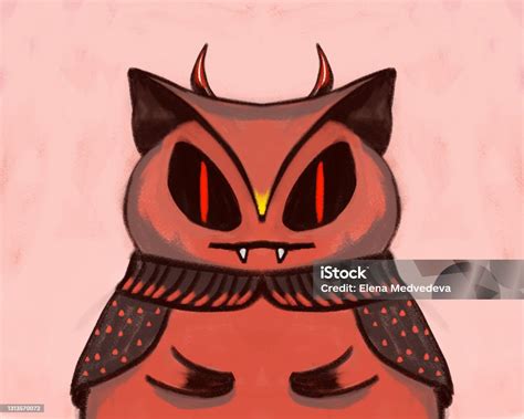 큰 어두운 눈 뿔과 손으로 그린 귀여운 빨간 괴물 외계인 신화 생물 개념에 대한 스톡 벡터 아트 및 기타 이미지 개념 개념과 주제 공포 무서움 Istock