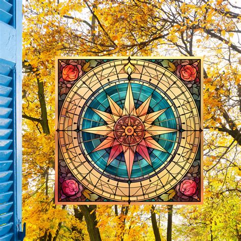 Vintage Map Compass Roses Window Cling Stained Glass Window Etsy