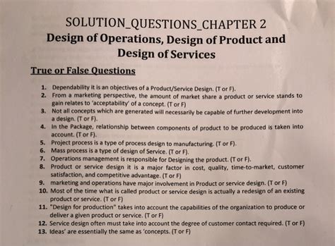 Solved SOLUTION QUESTIONS CHAPTER 2 Design Of Operations Chegg Com