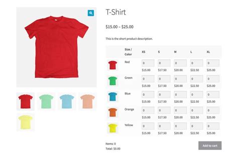 WooCommerce Variations Table Ways To List Product Variations