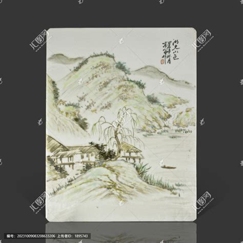 民国浅降彩山水瓷板高心田画 收藏爱好 文化艺术 摄影素材 汇图网www huitu