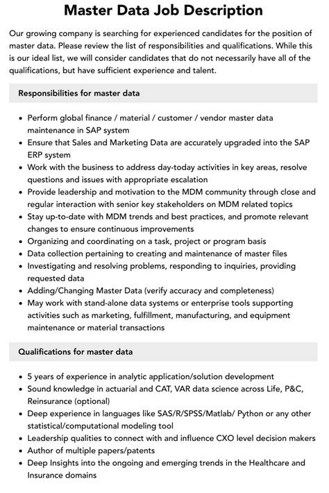 Master Data Job Description Velvet Jobs