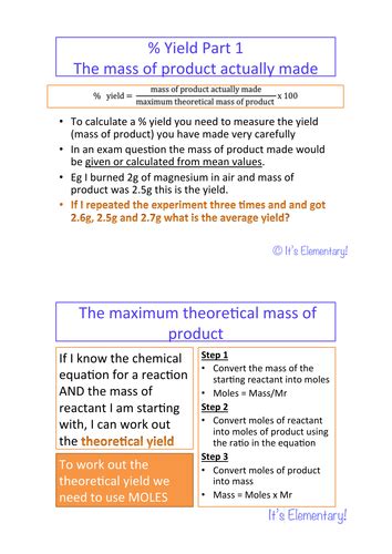 Aqa Gcse Chemistry Unit 3 Quantitative Yield Mass Moles Gas Volumes Limiting Reactant