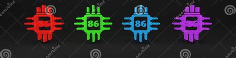 Colorful Computer Processor With Microcircuits Cpu Icon Isolated On