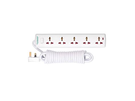 Terminator 5 Way Universal Power Extension Socket With Master Switch Indicator And 5m Cable