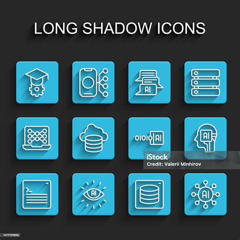 Set Line Web Developer Programming Code Artificial Intelligence Ai Graduation Cap Server Data