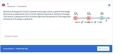 Solved A Homework Unanswered QA QB Ос Particle A of charge Chegg