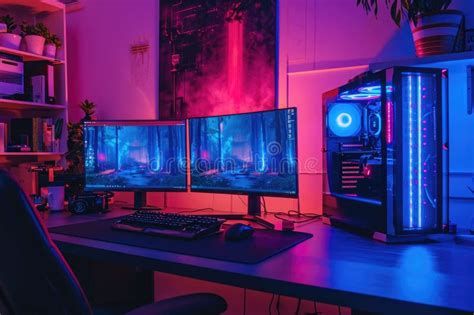 A Clutter Free Computer Desk Featuring A Keyboard And Two Monitors Ideal For Maximizing