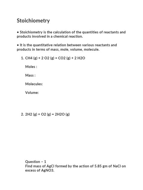 Stoichiometry Limiting Reagent And Conc Terms Pdf