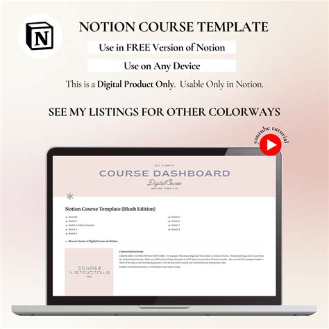 Notion Course Template Blush Edition Course Creator Digital Course Template Notion Digital