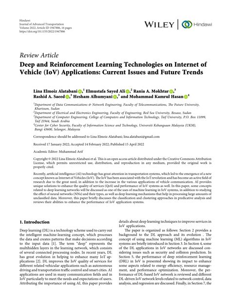 Pdf Deep And Reinforcement Learning Technologies On Internet Of Vehicle Iov Applications