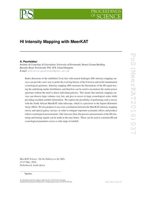 Pdf Hi Intensity Mapping With Meerkat
