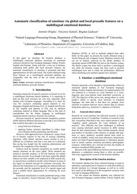 Pdf Automatic Classification Of Emotions Via Global And Local