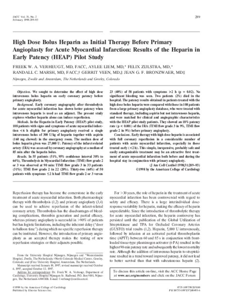 Pdf High Dose Bolus Heparin As Initial Therapy Before Primary