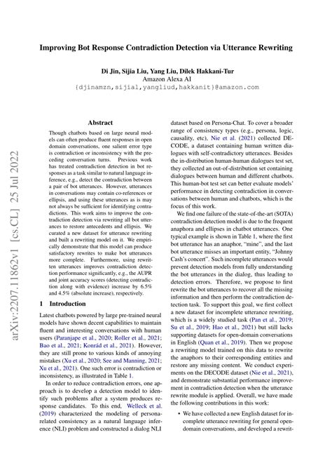 Pdf Improving Bot Response Contradiction Detection Via Utterance