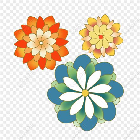 일본 일러스트 종이 컷 바람 국화 꽃주황색매화