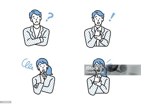 얼굴 표정 해상도 함께 생각하는 연합 여성으로 질문과 문제 해결을 대표하는 남성과 여성의 그림 물음표 벡터 일러스트라를 가진 사 걱정하는에 대한 스톡 벡터 아트 및 기타