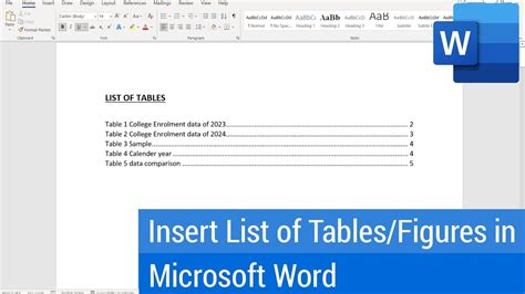 How To Create List Of Tables Or Figures Microsoft Word Youtube