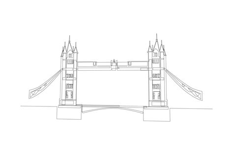 Continuous One Line Drawing Tower Bridge In London Landmark Concept Single Line Draw Design