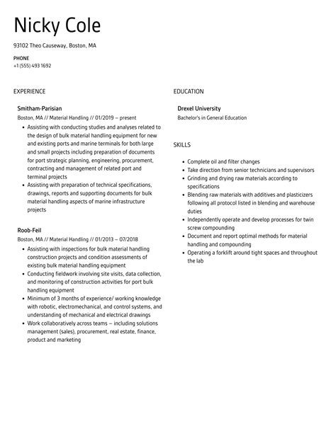 Material Handling Resume Samples Velvet Jobs