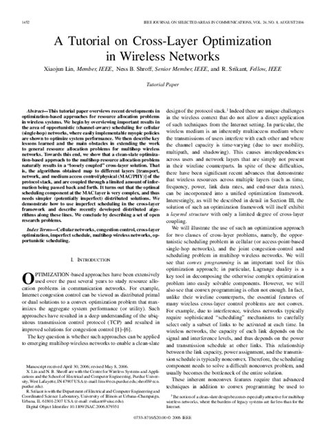 pdf a tutorial on cross layer optimization in wireless networks