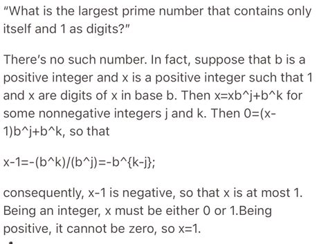 Number Theory Question “what Is The Largest Prime Number That Contains Only Itself And 1 As