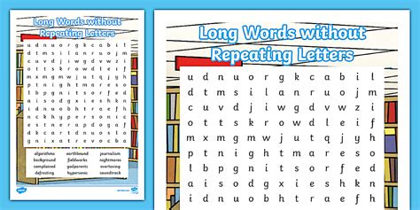 long words without repeating letters word search twinkl