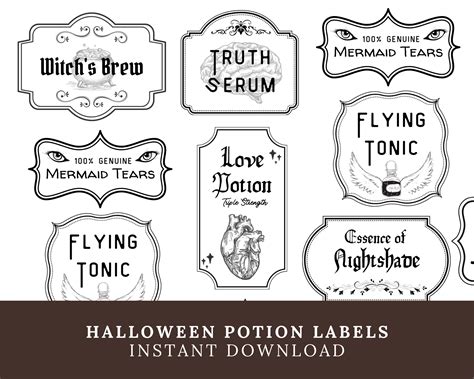 Printable Halloween Potion Bottle Labels Apothecary Witch Wizard