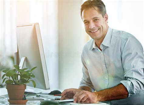 Portrait Mature Or Happy Man On Computer For Programming Software Update Or Development In