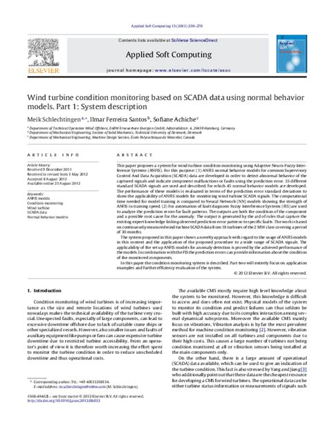 Pdf Wind Turbine Condition Monitoring Based On Scada Data Using