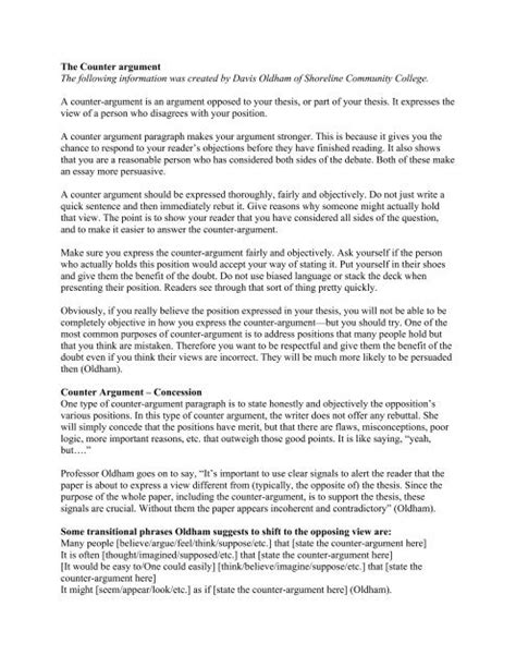 Counter Argument Paragraph