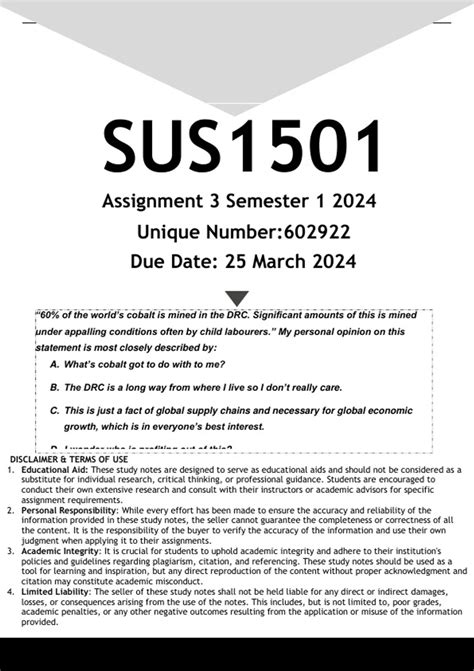 Sus1501 Assignment 3 Answers Semester 1 2024 602922 Distinction Sus1501 Assignment 3 Answers Semester 1 2024 602922 Distinction