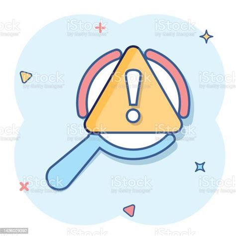 코믹 스타일의 위험 분석 아이콘 느낌표 돋보기 흰색 고립 된 배경에 만화 벡터 그림 주의 스플래시 효과 비즈니스 컨셉 검색에 대한 스톡 벡터 아트 및 기타 이미지 Istock