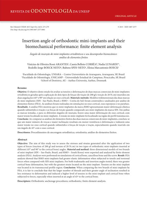 Pdf Insertion Angle Of Orthodontic Mini Implants And Their