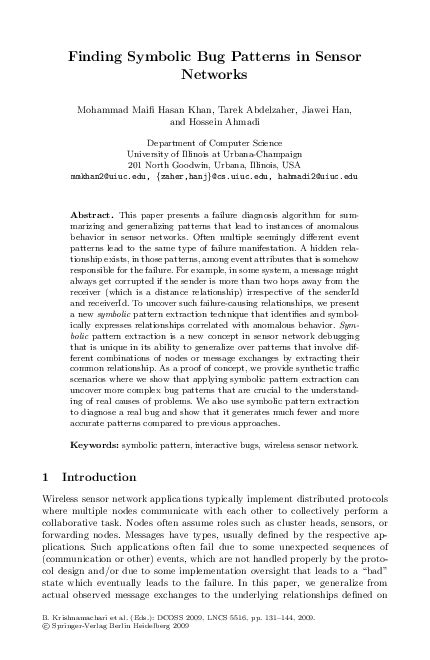 Pdf Finding Symbolic Bug Patterns In Sensor Networks