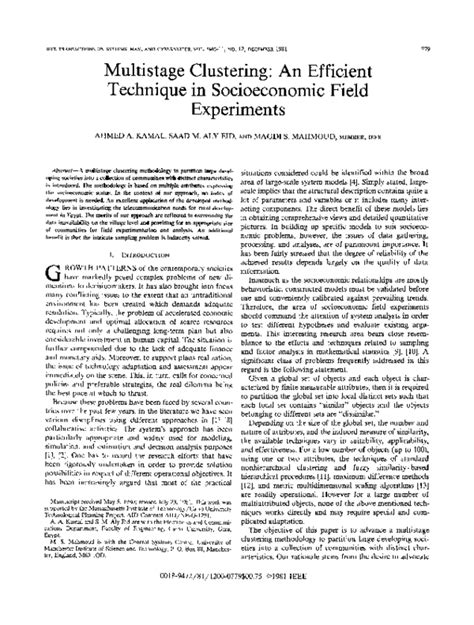 Pdf Multistage Clustering An Efficient Technique In Socioeconomic