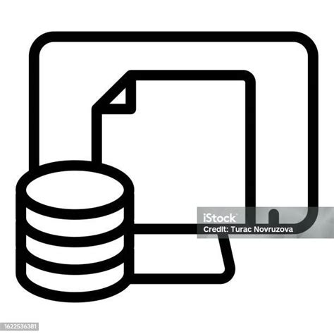 컴퓨터 파일 저장 라인 아이콘입니다 Pc 벡터 그림에 종이 아카이브는 흰색으로 분리되어 있습니다 모니터 개요 스타일 및 앱을 위해 설계된 문서입니다 개념에 대한 스톡 벡터