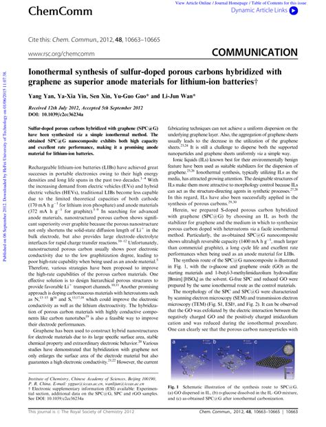 Pdf Ionothermal Synthesis Of Sulfur Doped Porous Carbons Hybridized