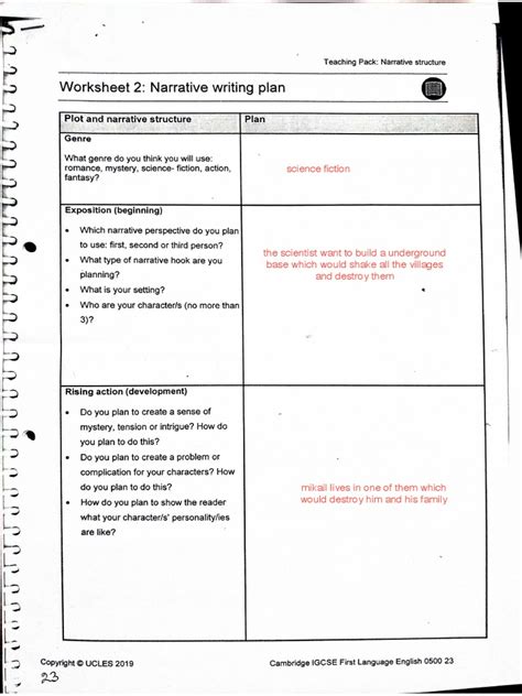Narrative Writing Plan Igcse Pdf