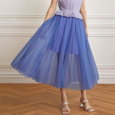 Patchwork Mesh Skirts For Women High Waist Casual Loose Solid Spliced