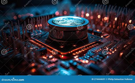 Futuristic Cpu With Intricate Circuitry Patterns And Glowing Lights Stock Illustration