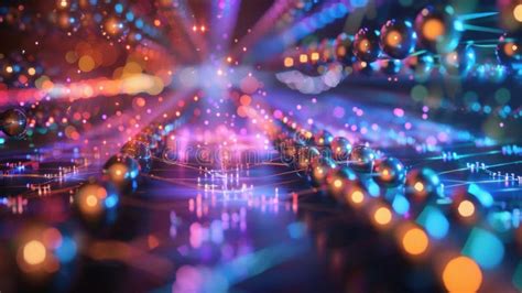 big data flowing through futuristic network of spheres and light beams