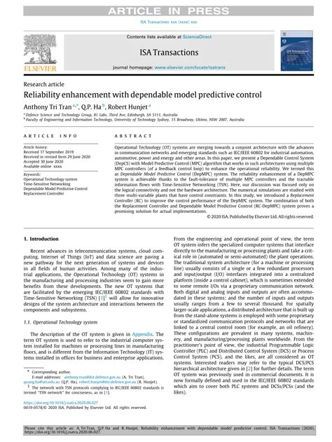 Pdf Reliability Enhancement With Dependable Model Predictive Control