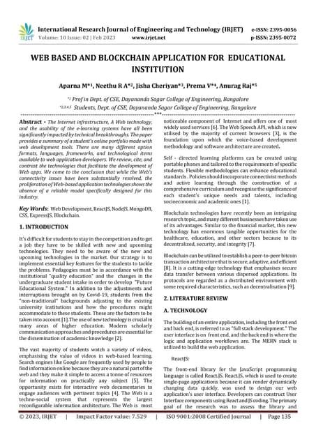 Web Based And Blockchain Application For Educational Institution Pdf