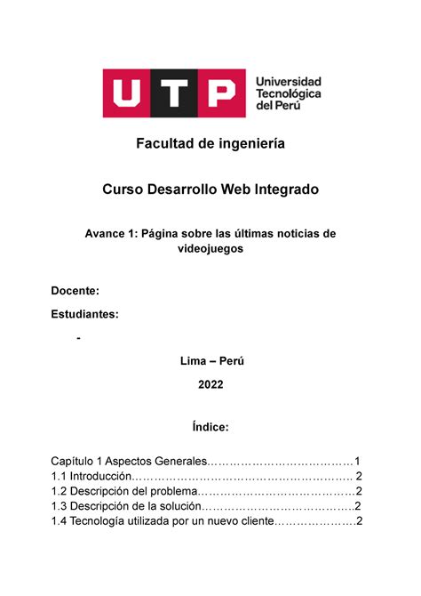 Trabajo Primera Entrega De Desarrollo Web Integrado Facultad De