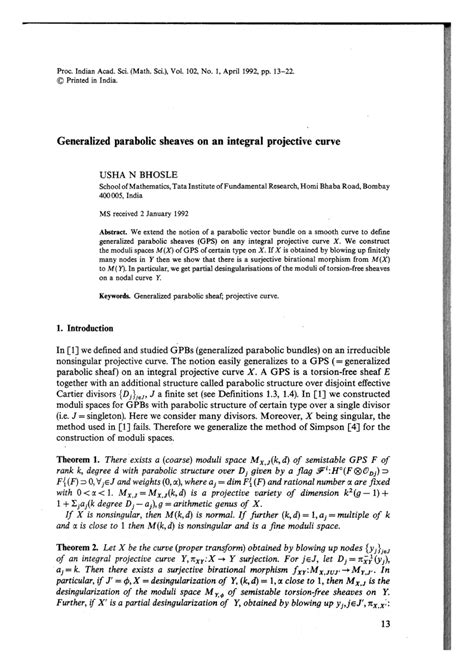 Pdf Generalized Parabolic Sheaves On An Integral Projective Curve